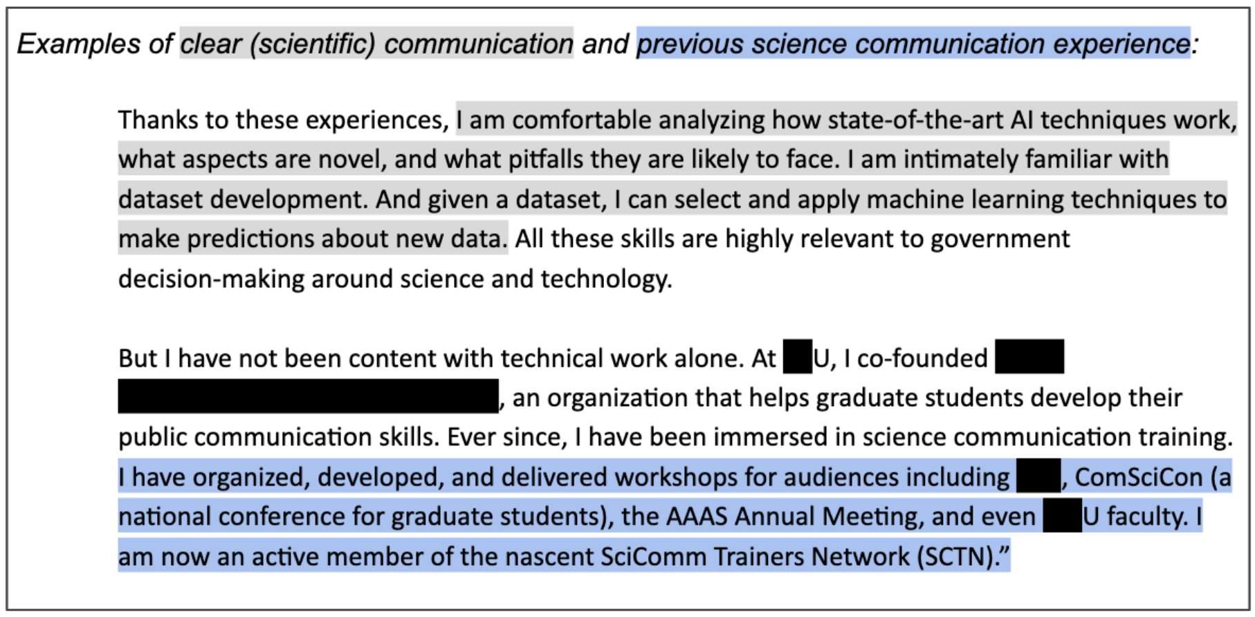 AAAS STPF Applicant Statement : Mechanical Engineering Communication Lab